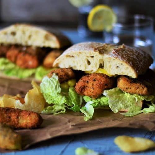 Home-made Fish Finger Sandwich with Pickled Banana Pepper Rings ...